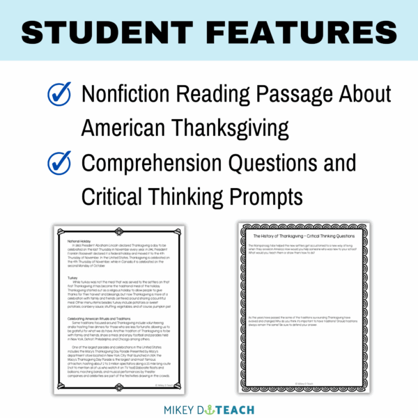 Thanksgiving Reading Comprehension Passages and Questions with Opinion ...