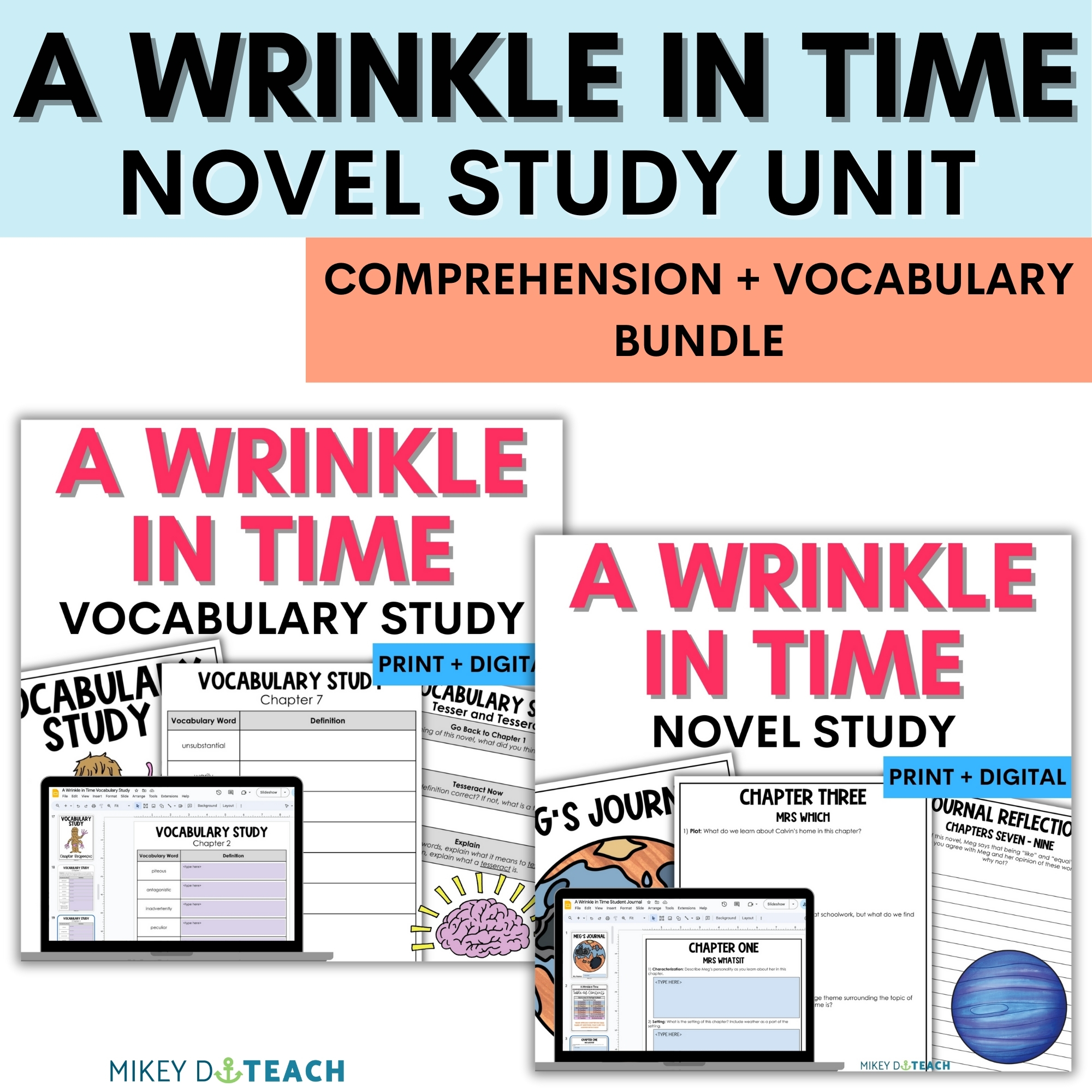 A Wrinkle in Time Novel Study Unit - Comprehension & Vocabulary Bundle ...