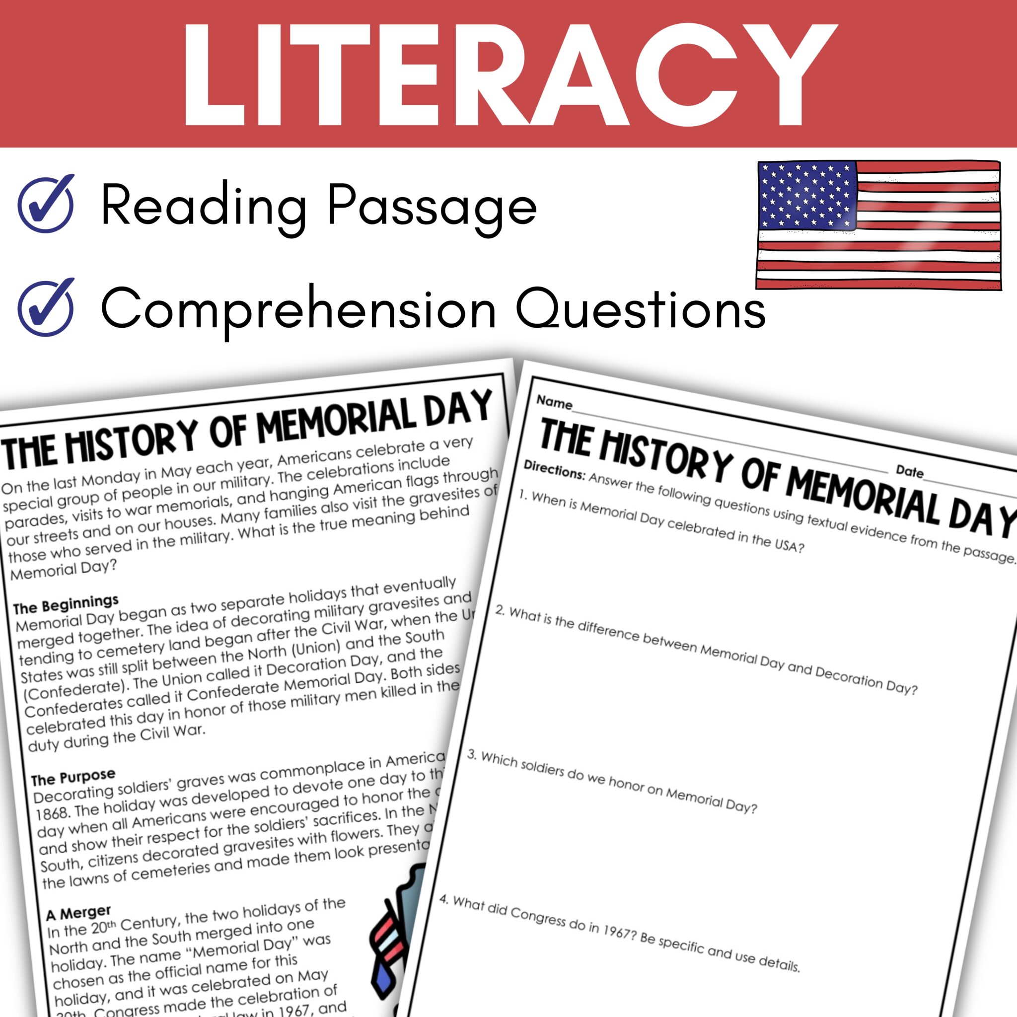 Memorial Day Informational Reading Activities - Writing, Vocabulary ...