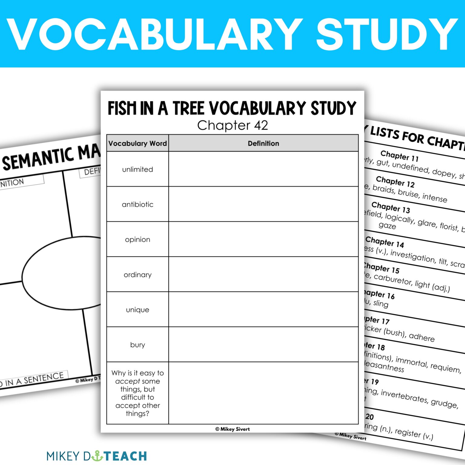 Fish in a Tree Novel Study Unit - 10 Book Activities - BUNDLE - Mikey D ...
