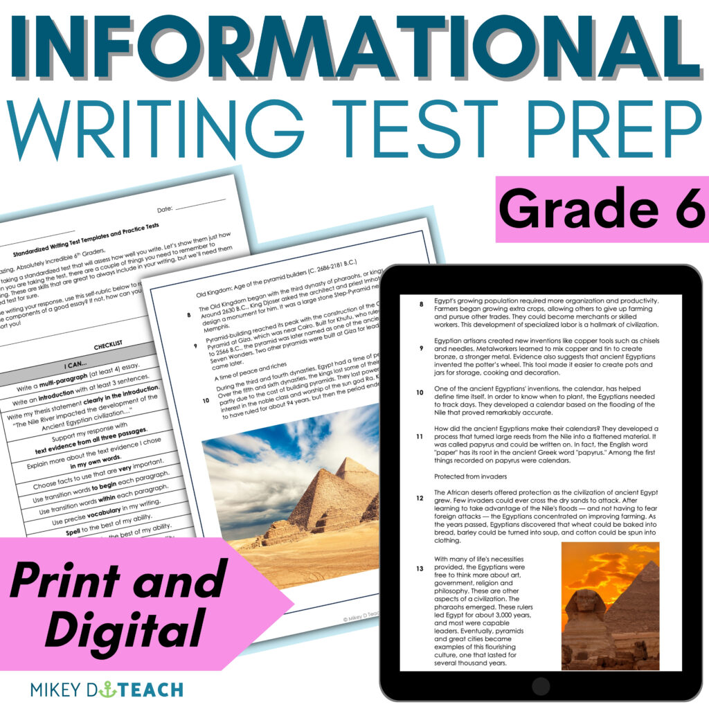 ELA Test Prep Packet - Grade 6 Informational Writing - Expository ...